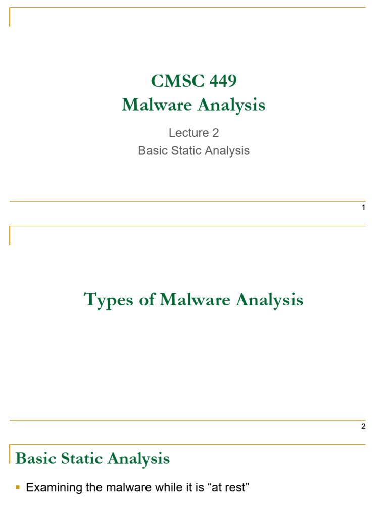 CMSC 449 - Lec2 - Basic Static Analysis | PDF | Malware | System Software