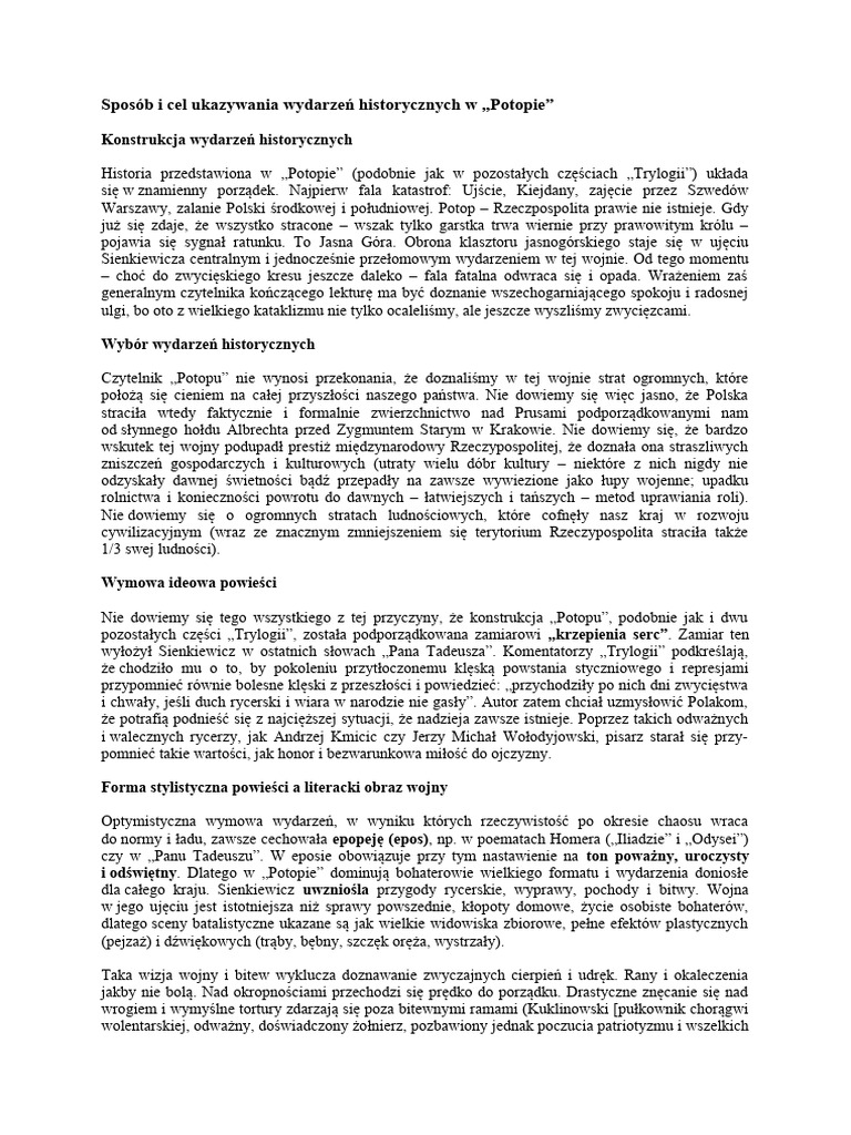 Wydarzenia Historyczne W Potopie | PDF