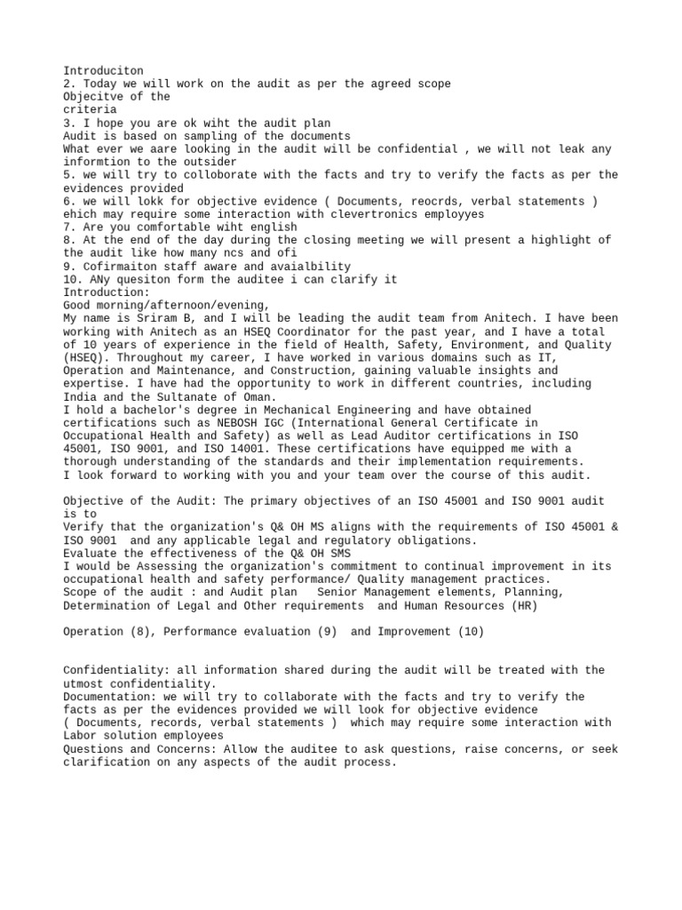 Audit Opening Meeting | PDF | Audit | Business