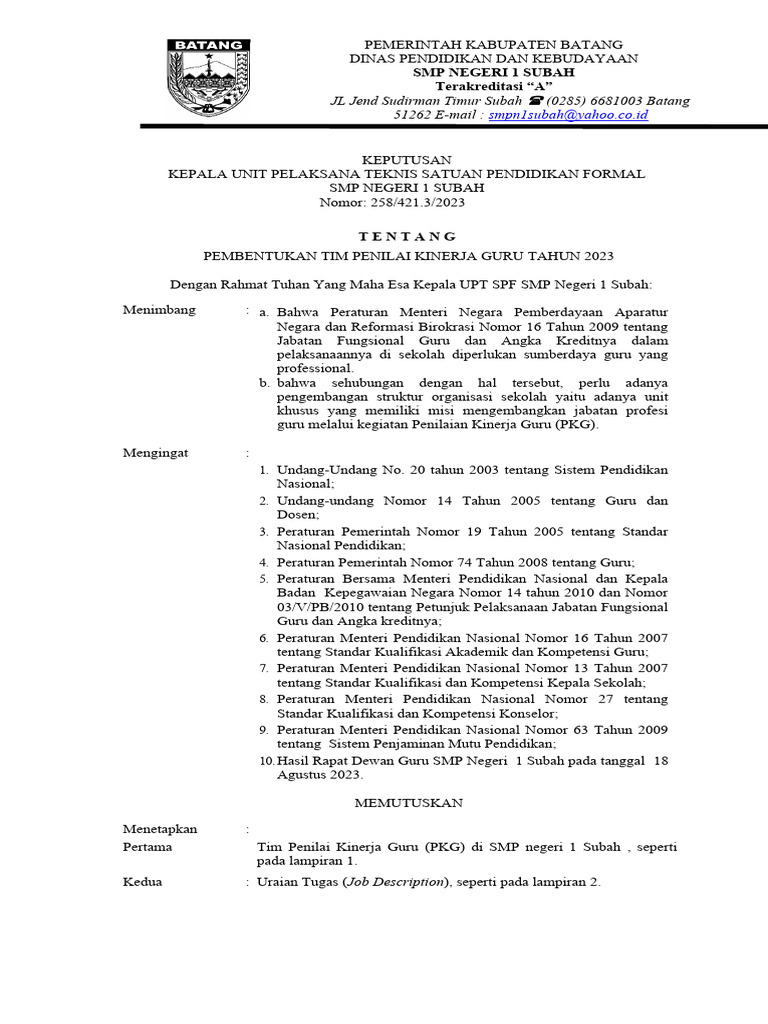 SK Tim Penilai PKG | PDF