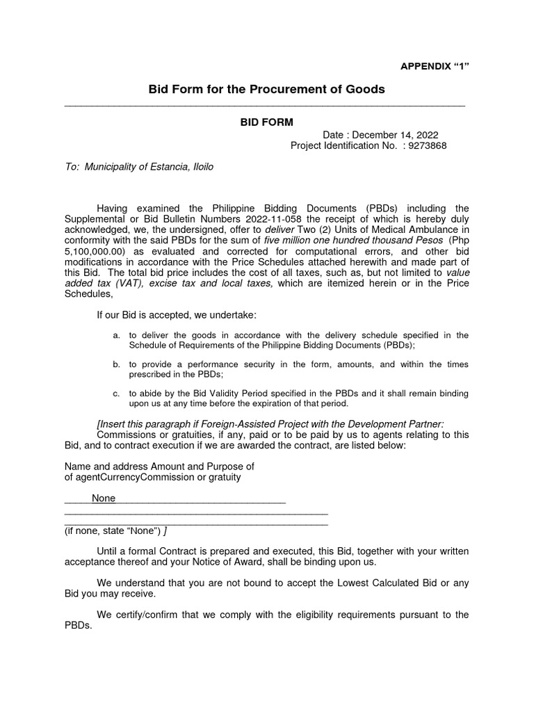 Medical Ambulance Bid Form | PDF | Taxes | Economies