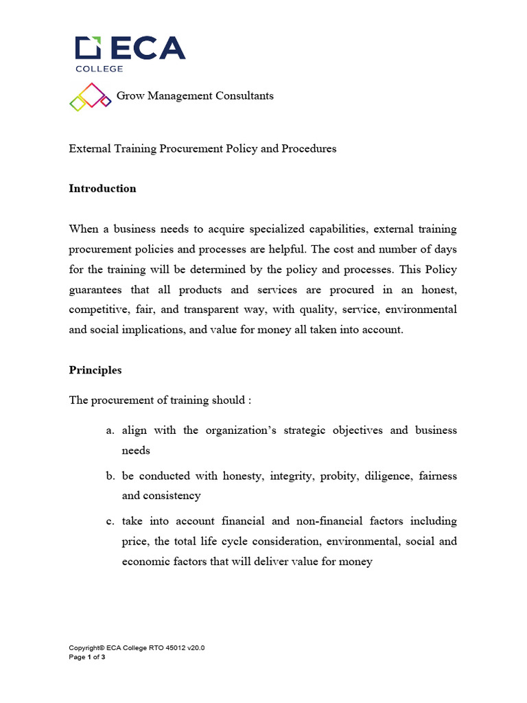 7external Training Procurement Policy and Procedures Template | PDF | Procurement | Request For ...