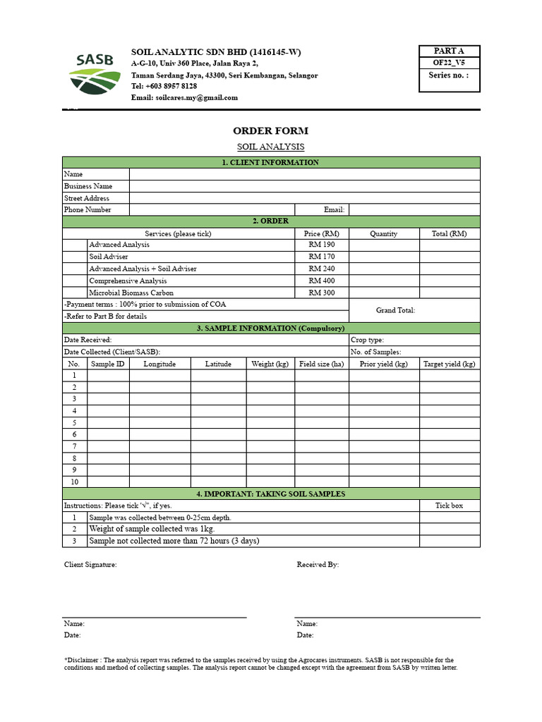 Order Form - V5 | PDF | Soil | Agriculture