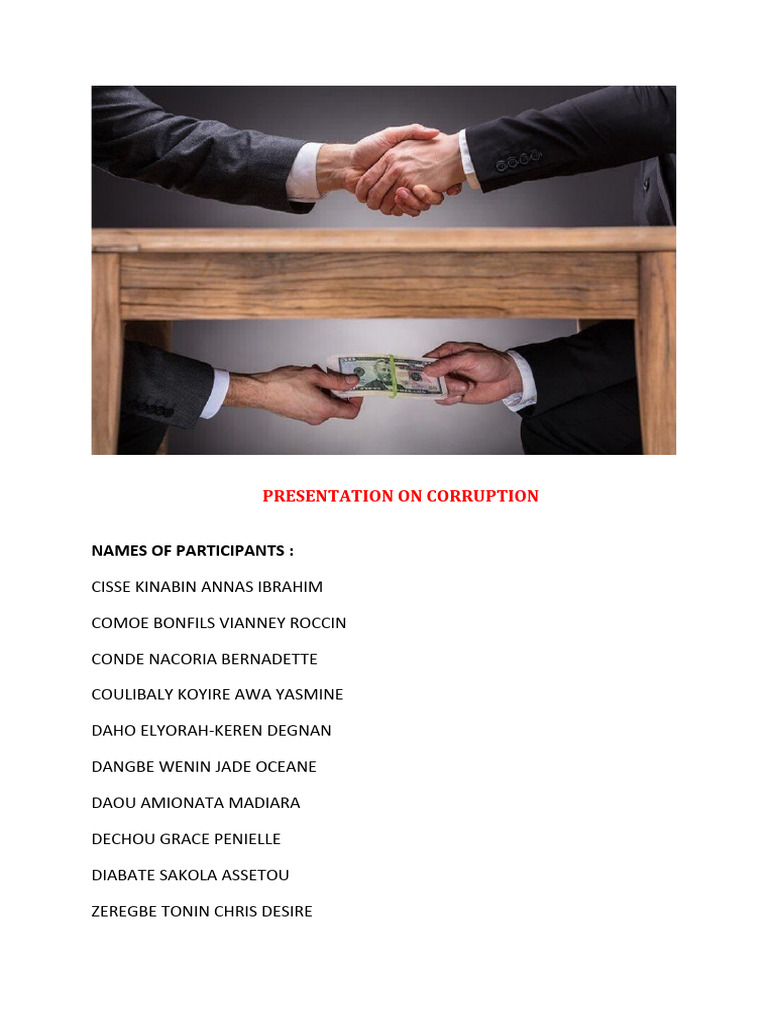 Presentation On Corruption | PDF | Corruption | Political Corruption