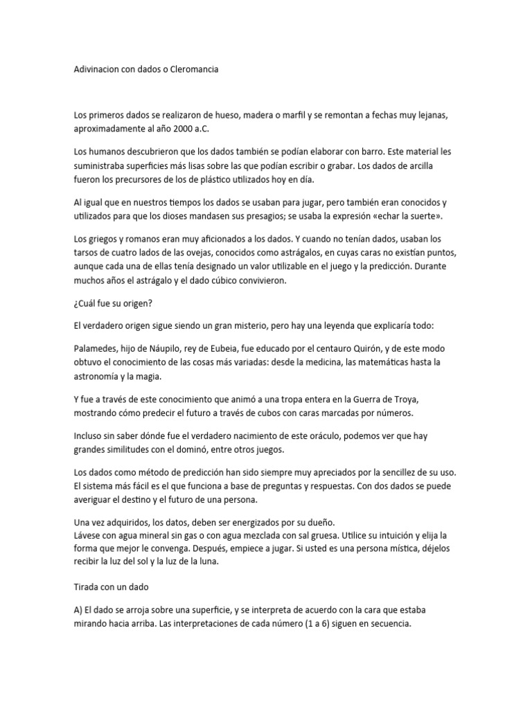 Taller Adivinacion Con Dados | PDF | Amor | Conocimiento