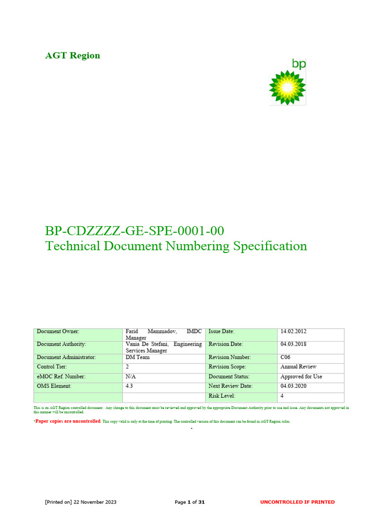 BP-CDZZZZ-GE-SPE-0001-00 C06-Technical Document Numbering Specification | PDF | Specification ...