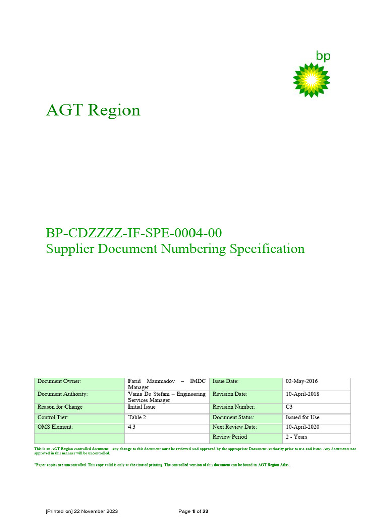 BP-CDZZZZ-IF-SPE-0004-00-C03 Supplier Document Numbering Specification ...