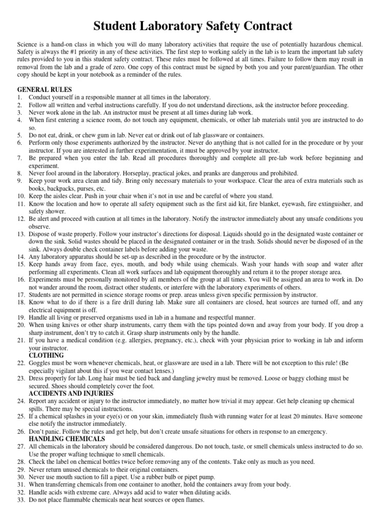 0-1-Lab Safety Contract | PDF | Laboratories | Waste