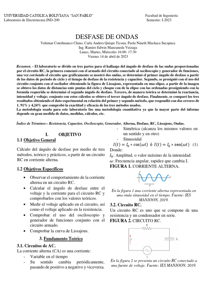Informe 5 Desfase de Ondas | PDF | Impedancia eléctrica | Olas