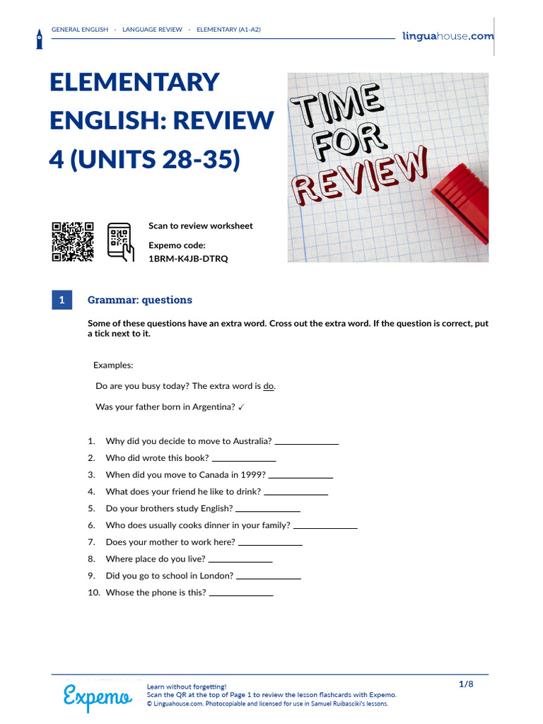 Elementary English Review 4 Units 28 35 British English Student | PDF ...