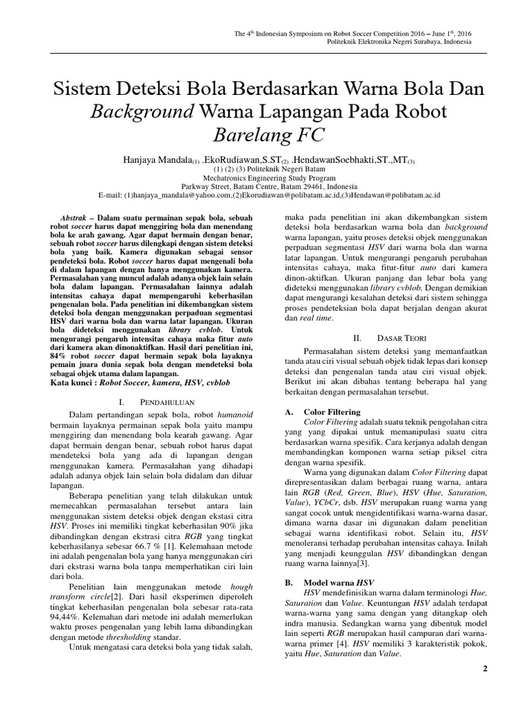 Sistem Deteksi Bola Berdasarkan Warna Bola Dan Background Warna ...