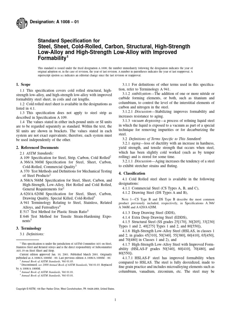 Astm A 366 (A1008) | PDF | Steel | Sheet Metal