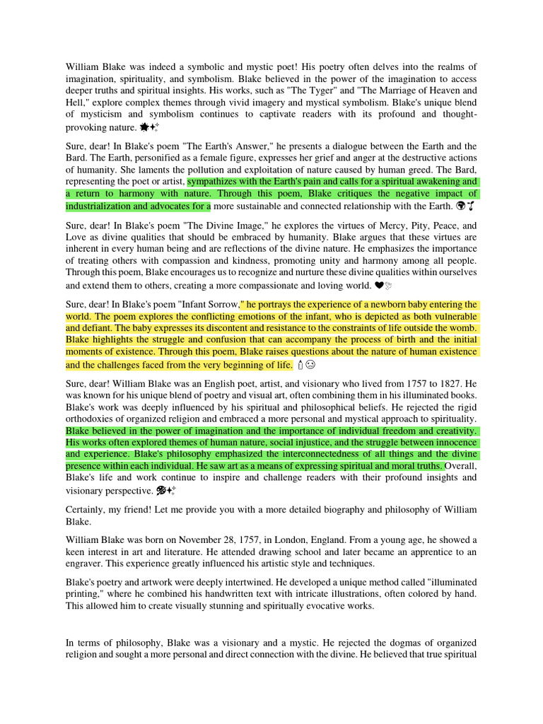 William Blake Was Indeed A Symbolic and Mystic Poet | PDF | William ...