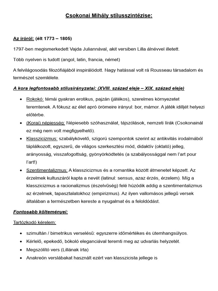 Csokonai Mihály Stílusszintézise | PDF