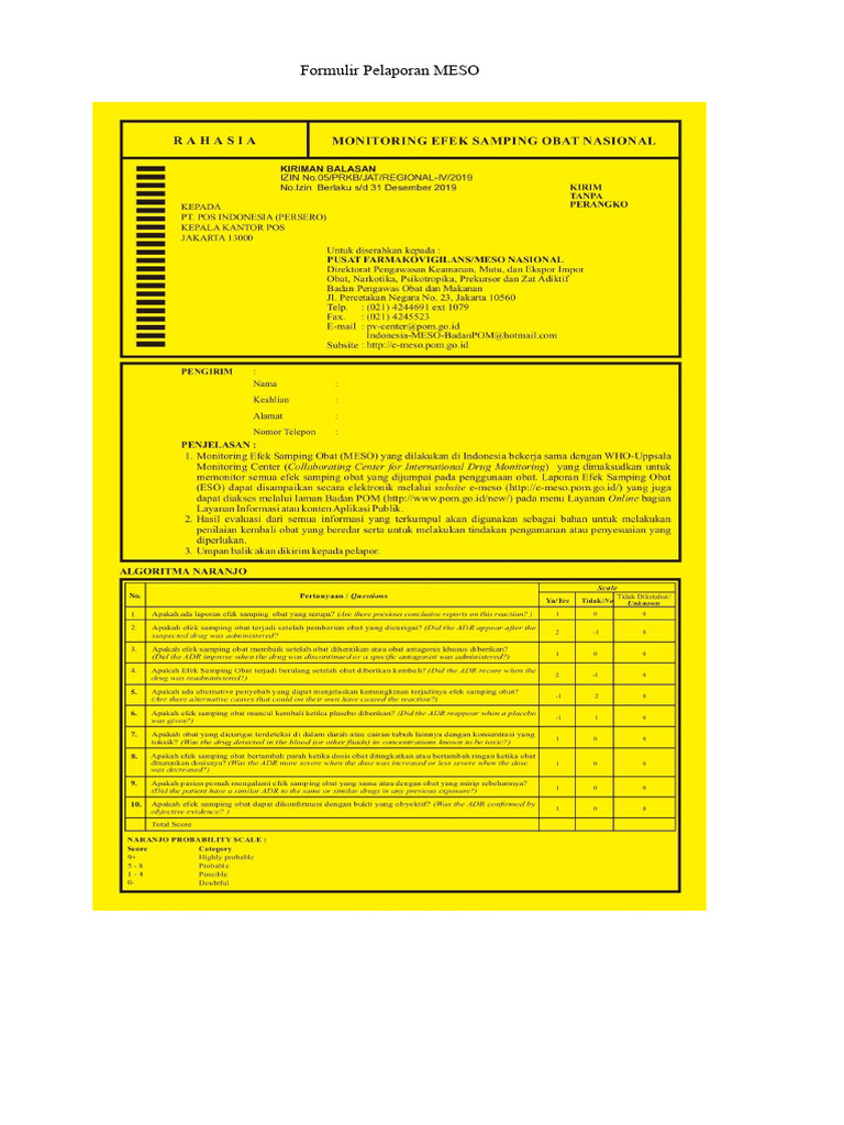 Formulir Pelaporan MESO | PDF