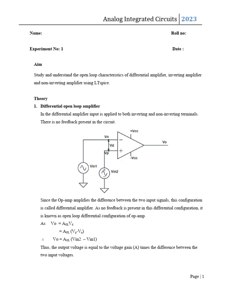 Experiment 1 Download Free Pdf Amplifier Operational Amplifier
