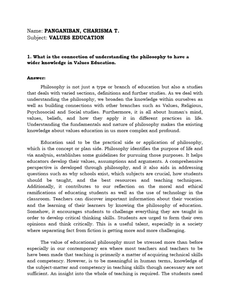 CHARISMA T. PANGANIBAN- Values Education | PDF | Critical Thinking | Philosophy Of Education