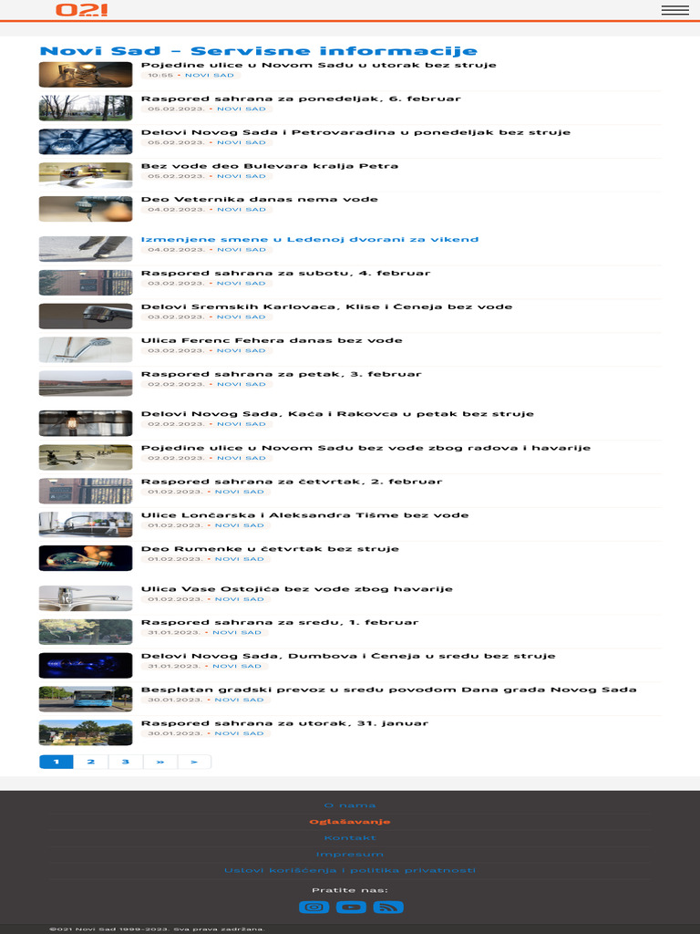 Isključenja Struje I Vode, Sahrane Servisne Informacije Novosadski Informativni Portal 021 | PDF