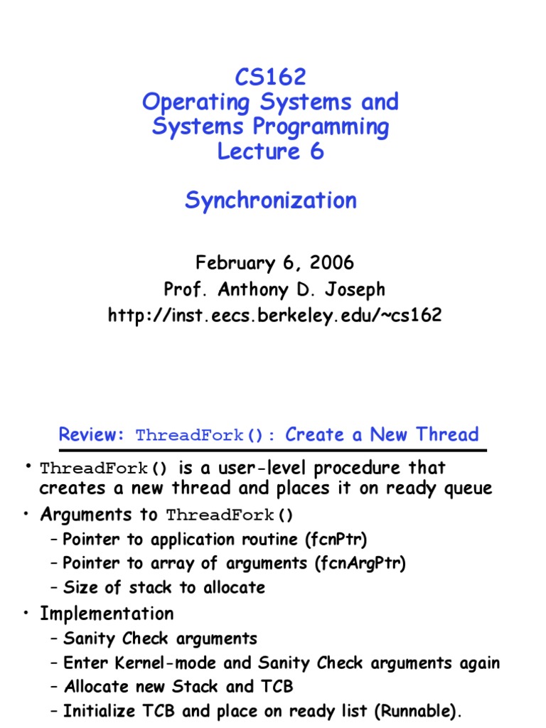 CS162 Operating Systems and Systems Programming Synchronization | PDF | Thread (Computing ...