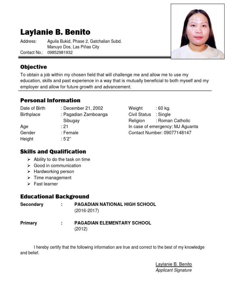 LAYLANIE BENITO Resume | PDF