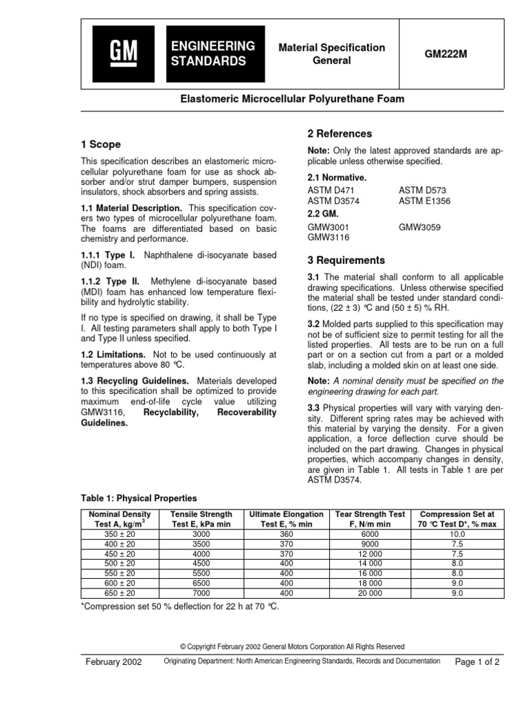 Engineering Standards: Material Specification General GM222M | Download ...