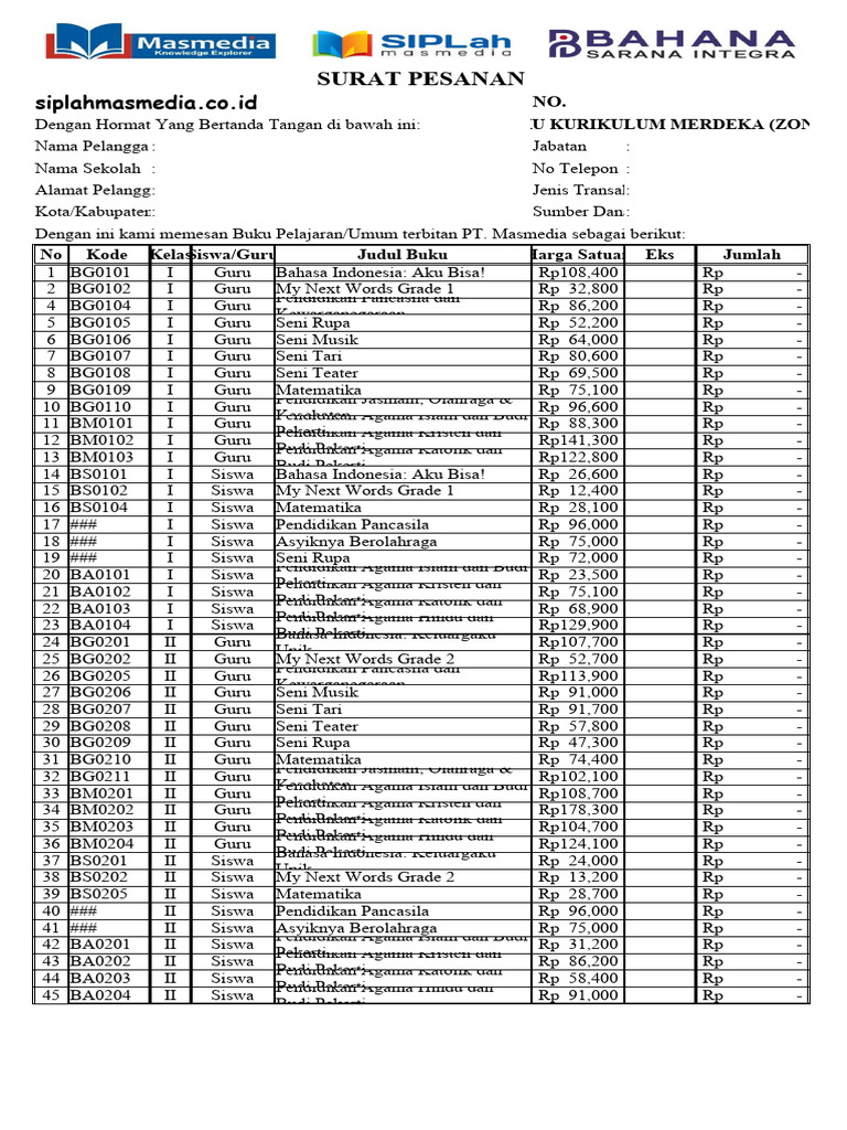 Form SP K Merdeka SD 2023 Harga Baru | PDF