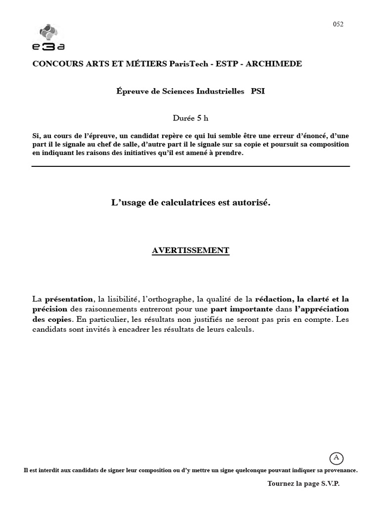 E3A PSI 2013 Melangeur Sujet | PDF | Puissance (physique) | Grandeur physique