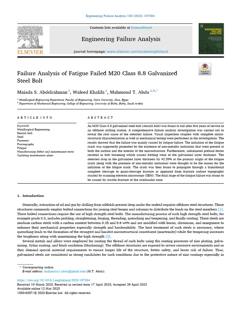 Bolt Paper 2023 | PDF | Fracture | Fatigue (Material)
