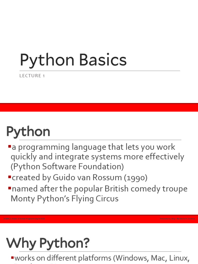 Python Programming Lecture 1 Pdf Python Programming Language 3708