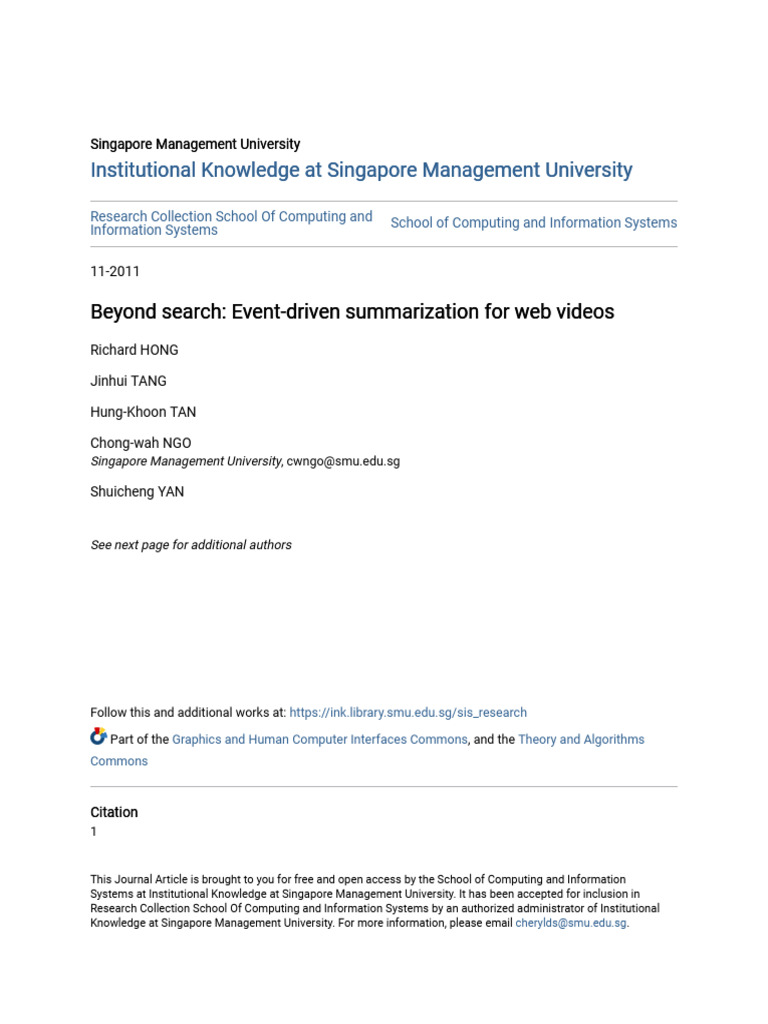 Beyond Search - Event-Driven Summarization For Web Videos | PDF | Tag (Metadata) | World Wide Web