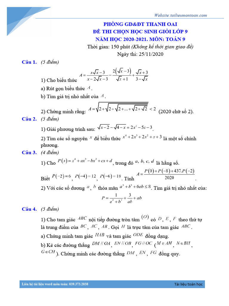 12.Hsg Toan 9 2020 2021 PGD Quan Thanh Oai HN Vong 2 Toan Thcs VN | PDF