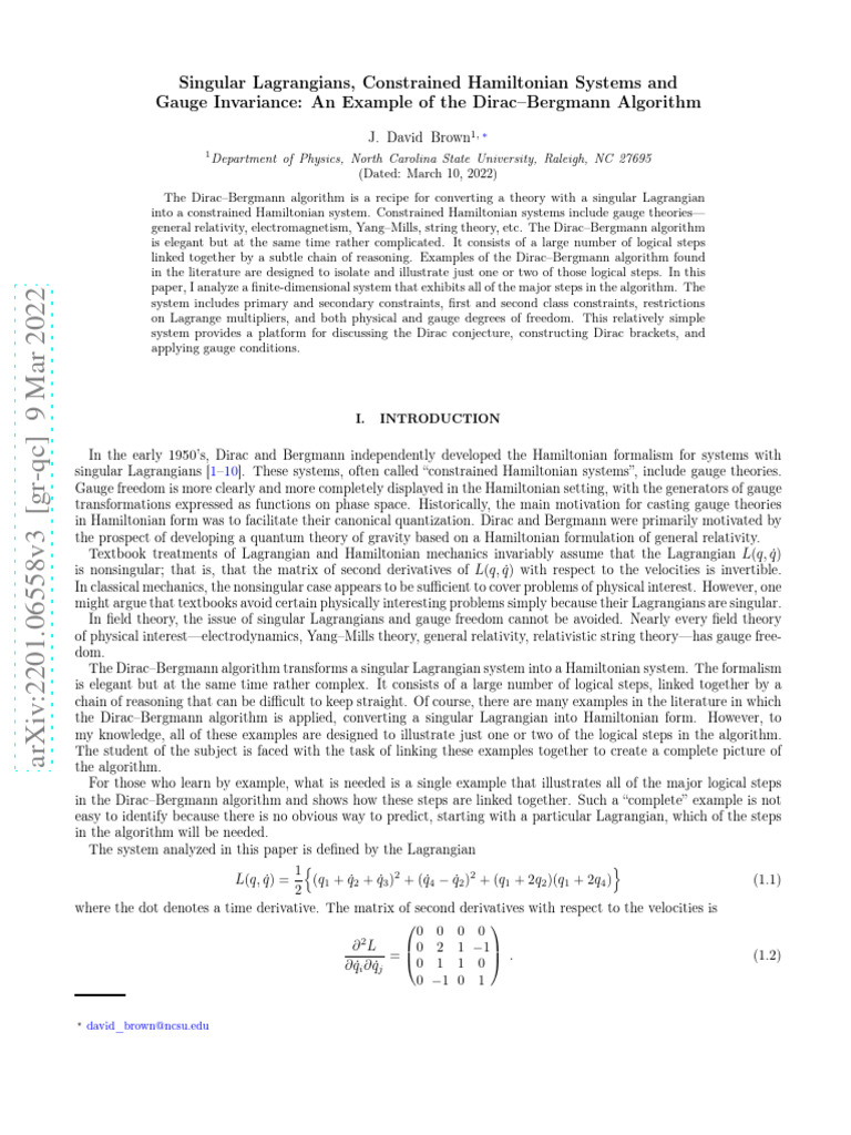Dirac Bergmann Algorithm | PDF | Hamiltonian Mechanics | Gauge Theory