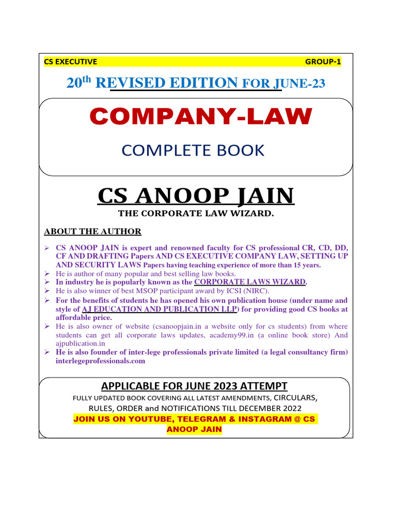 Company Law Complete Book June-23 | PDF | Liquidation | Stocks