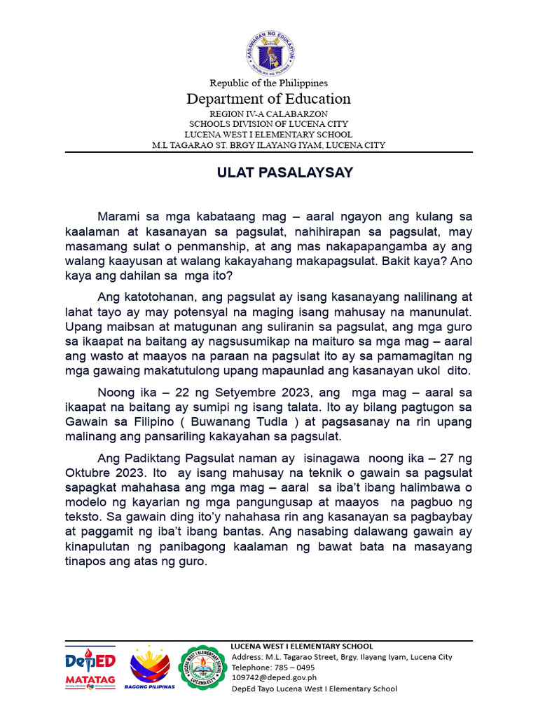 Grade 4 Ulat Pasalaysay | PDF