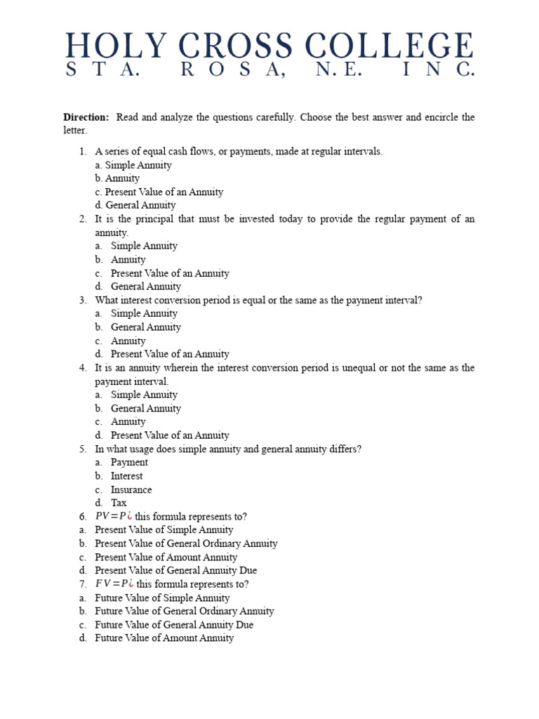 Pre Post Test | PDF | Present Value | Mathematical Finance