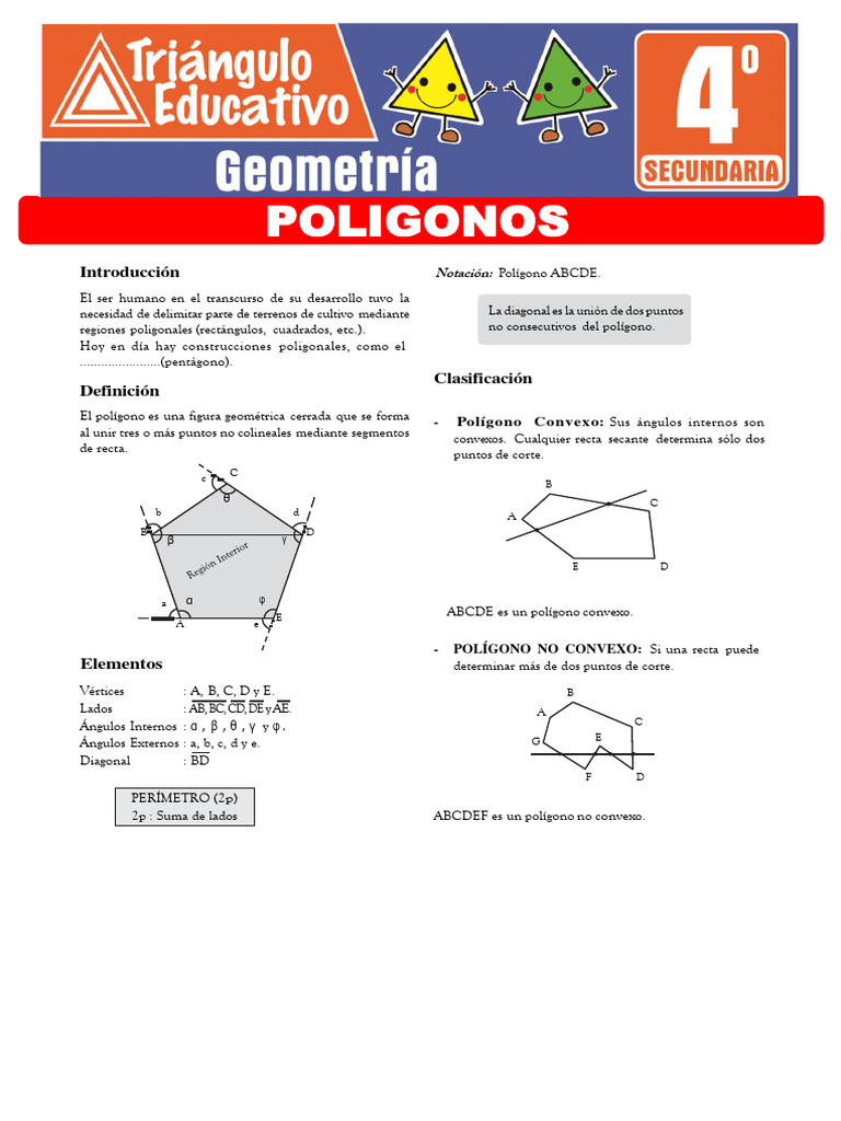 Ejercicios de Poligonos para Cuarto Grado de Secundaria | PDF | Ángulo | Triángulo