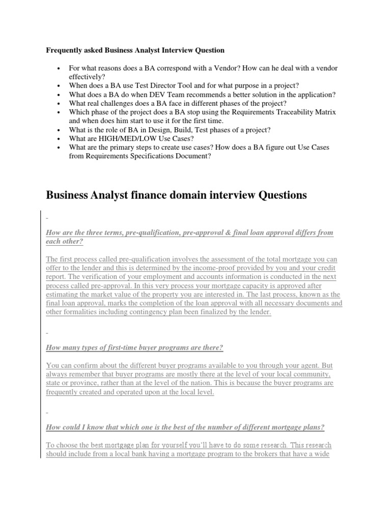 Business Analyst Finance Domain Interview Questions | PDF | Swap ...