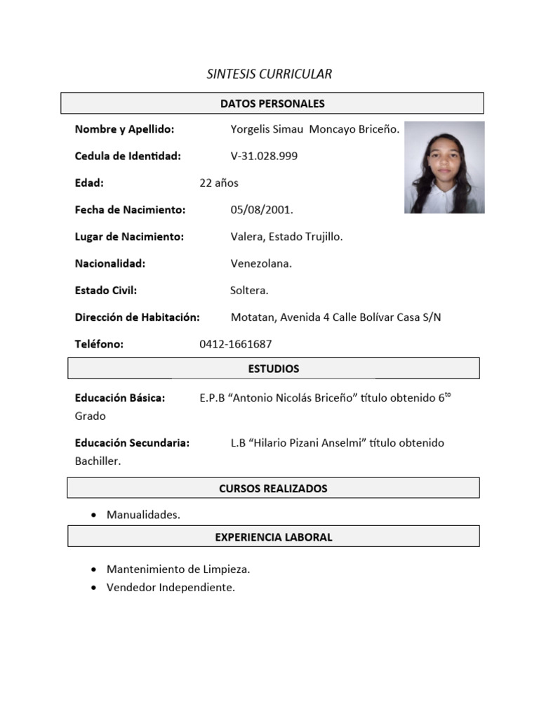 SINTESIS CURRICULAR yorgelis | PDF SINTESIS CURRICULAR yorgelis | PDF