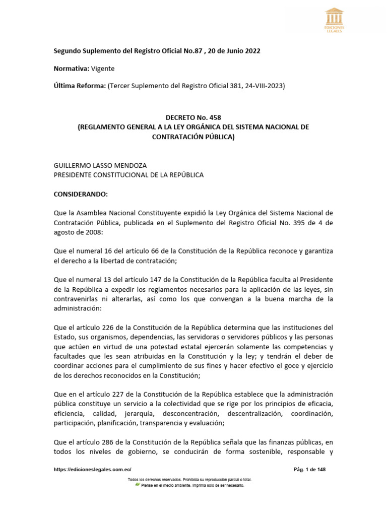 Nuevo Reglamento a La Losncp Reformado-24.08.2023 | PDF | Regulación | Economias