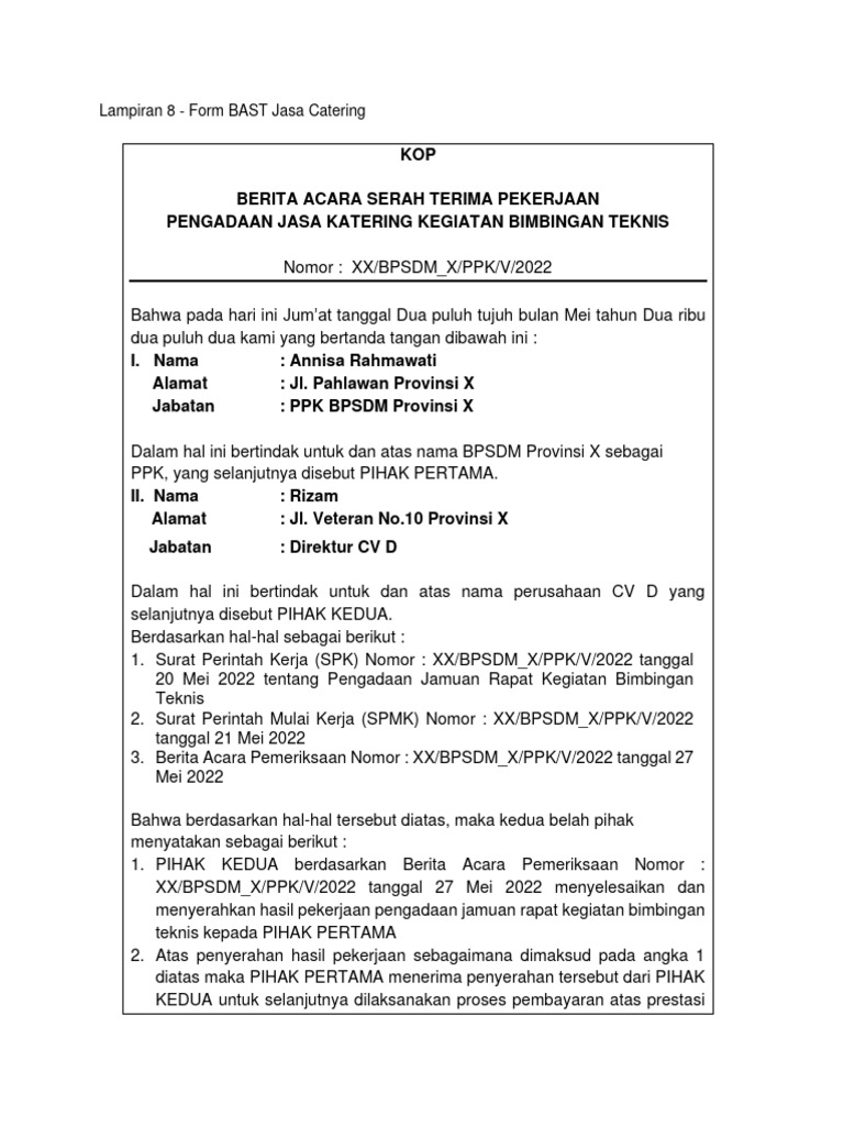 Lampiran 8 - Form BAST Jasa Katering | PDF