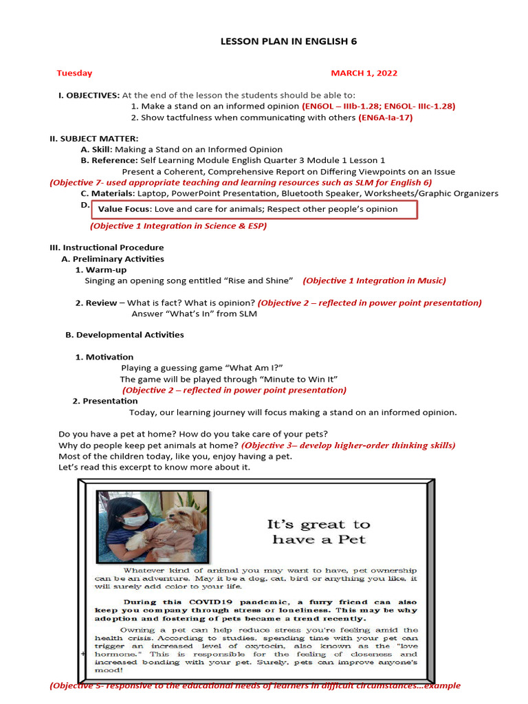 Co1 Lesson Plan in English 6 q3 Week 1 For Demo Teaching by Simeon Tayawa | PDF | Learning ...