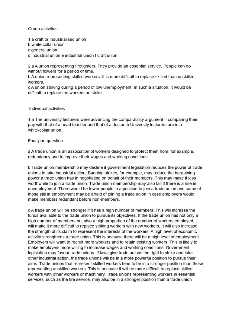 Chapter 19 Activties and Answers | PDF | Trade Union | Strike Action