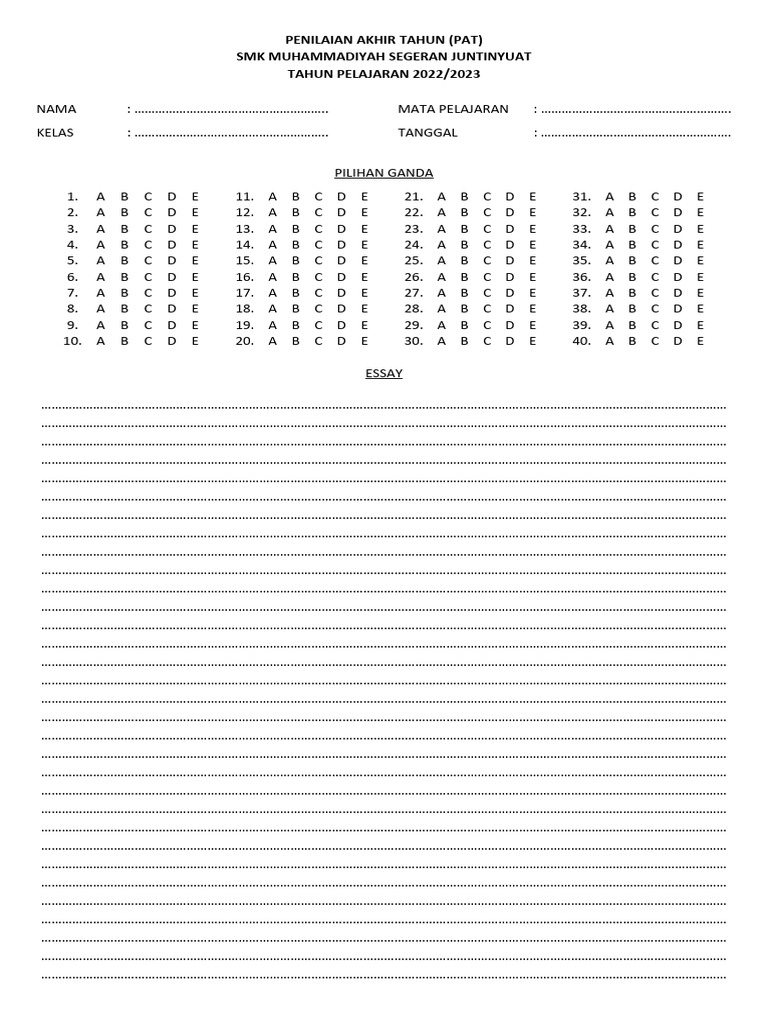 Lembar Jawaban | PDF | Teaching Methods & Materials