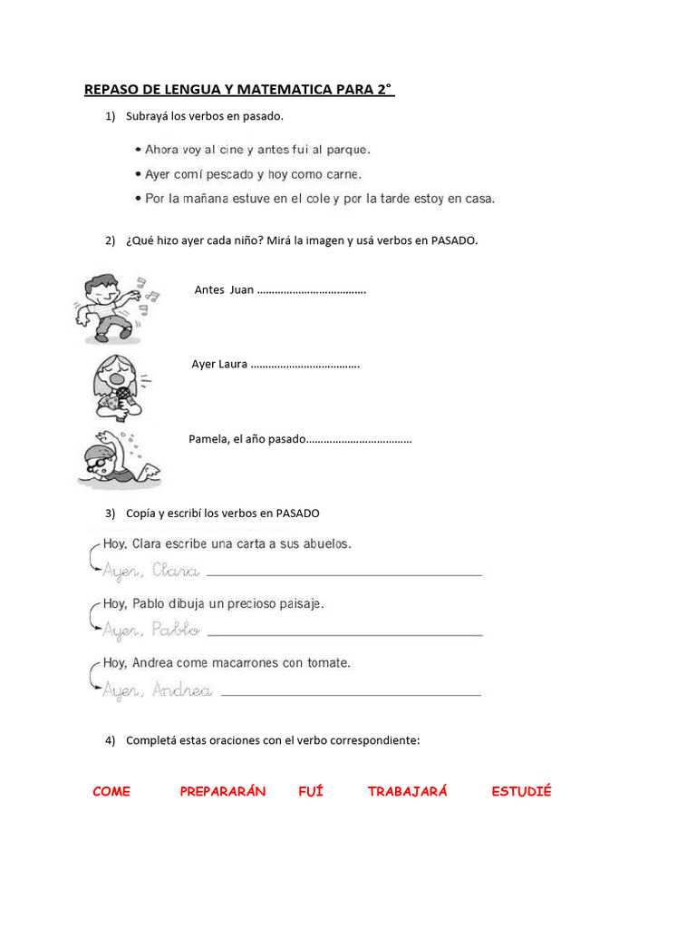 Repaso de Lengua y Matematica para 2 | PDF