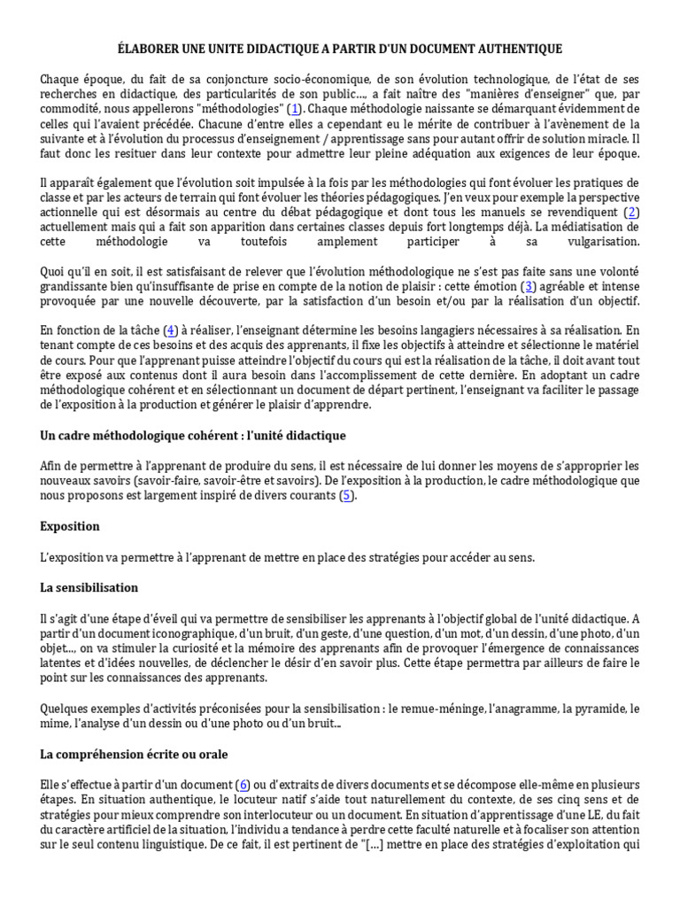 Élaboration d'une unité didactique FLE | PDF | la communication ...