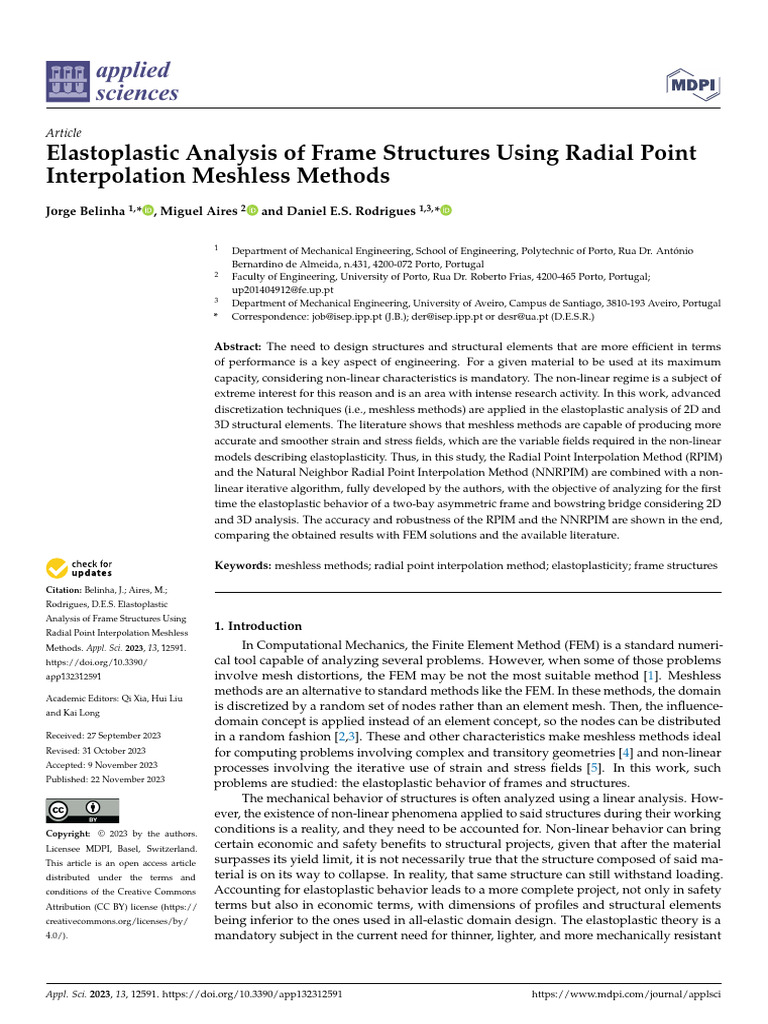 Applied Sciences: Elastoplastic Analysis of Frame Structures Using Radial Point Interpolation ...