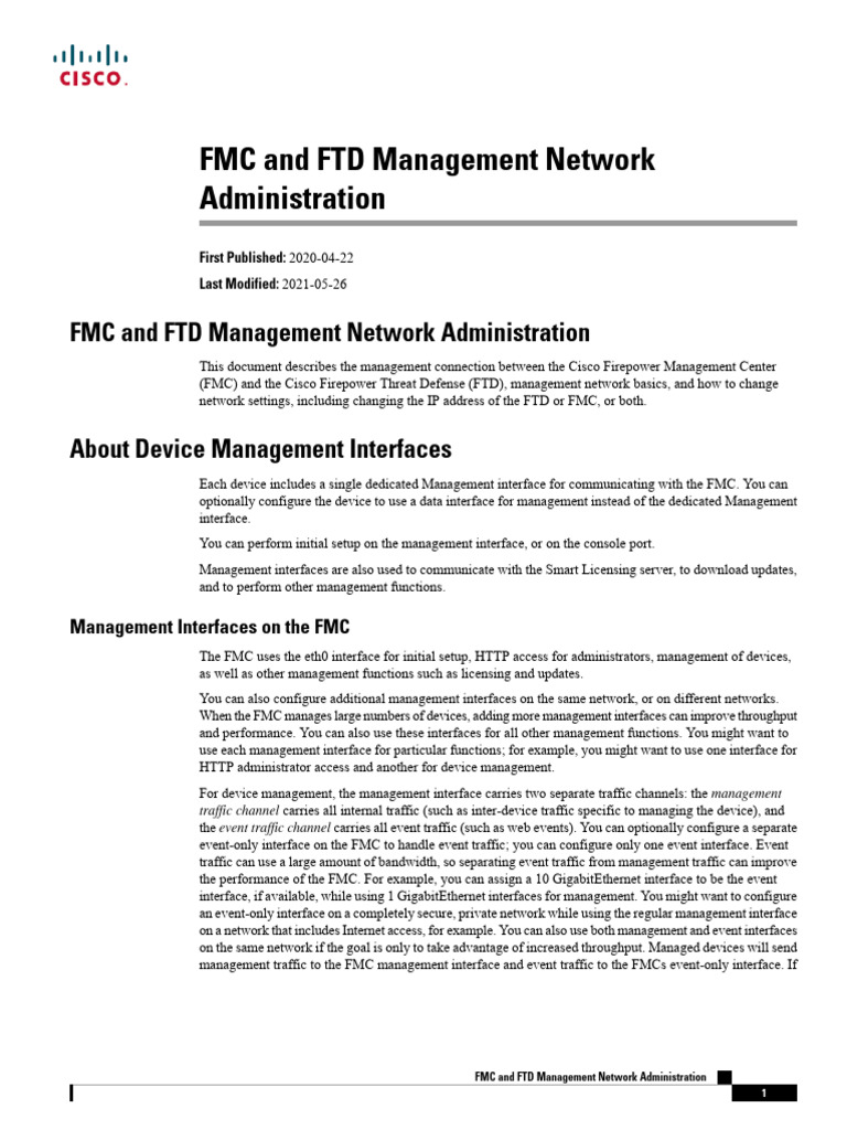 FMC and FTD Management Network | PDF | Ip Address | Computer Network