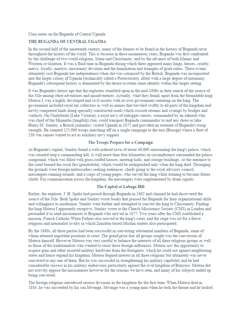 History of Buganda Kingdom Notes | PDF | History
