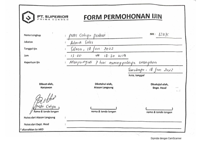 Form Izin Putri | PDF
