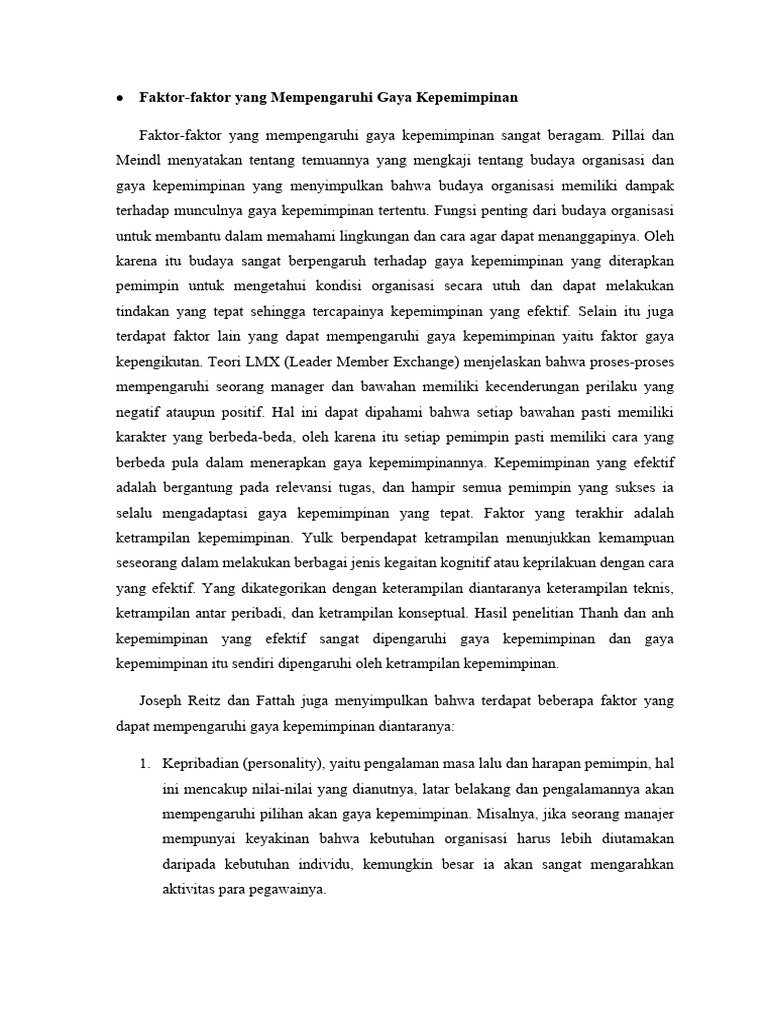 Faktor-Faktor Yang Mempengaruhi Gaya Kepimimpinan | PDF